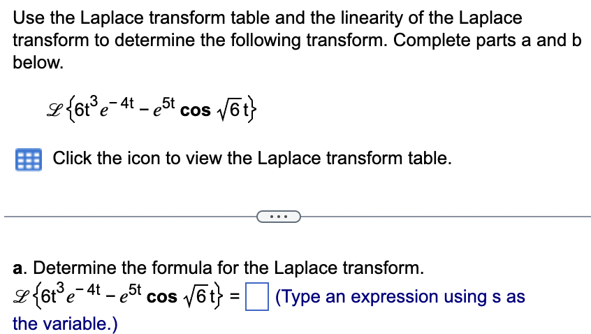 Solved Use the Laplace transform table and the linearity of | Chegg.com