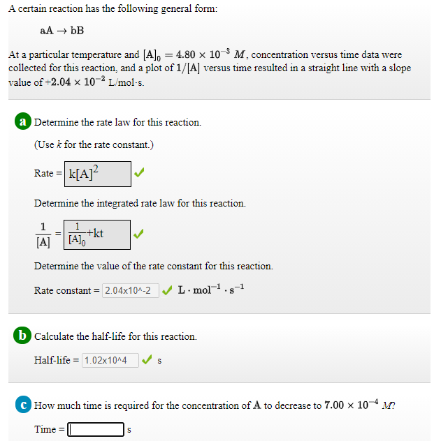 Solved A certain reaction has the following general form: aA | Chegg.com