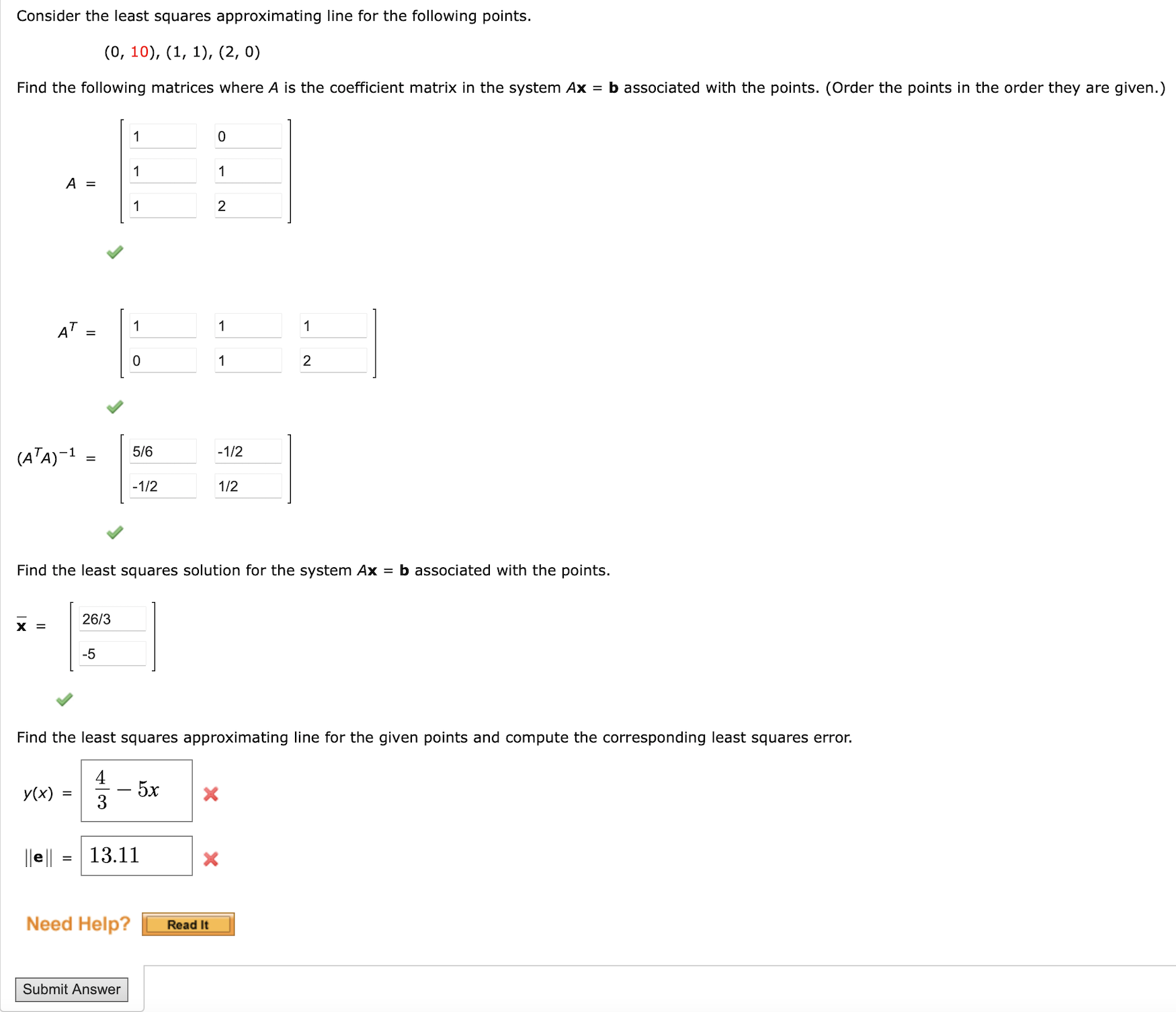 Solved Consider the least squares approximating line for the | Chegg.com