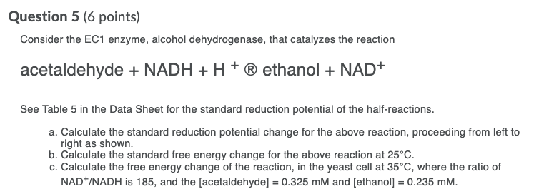 Solved Question 5 (6 points) Consider the EC1 enzyme, | Chegg.com