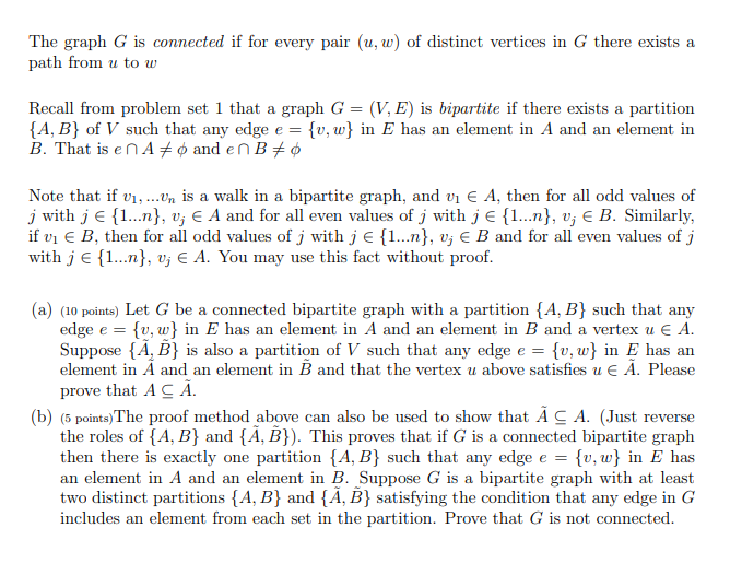 Solved Given vertices u and w in a graph G=(V,E), define a | Chegg.com