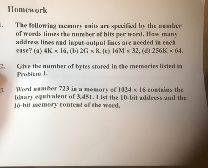 Solved The Following Memory Units Are Specified By The Chegg