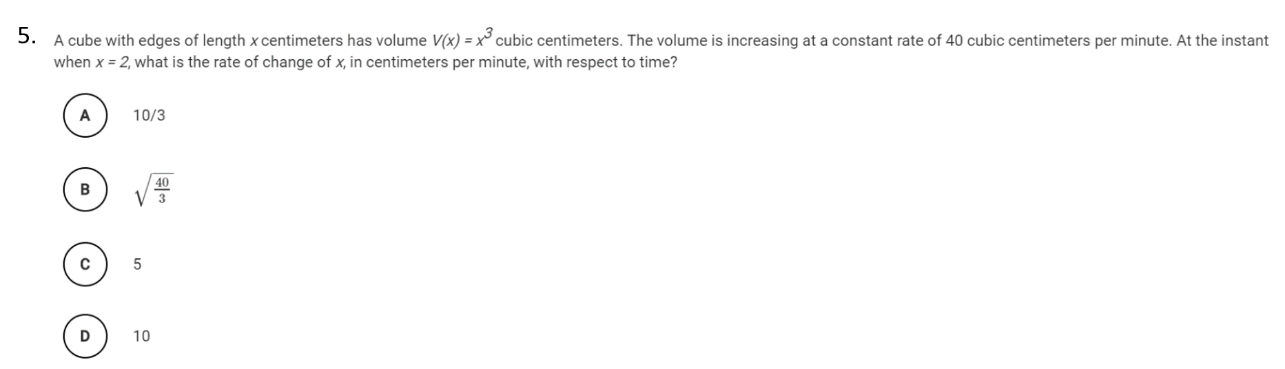 Solved A cube with edges of length x centimeters has volume | Chegg.com