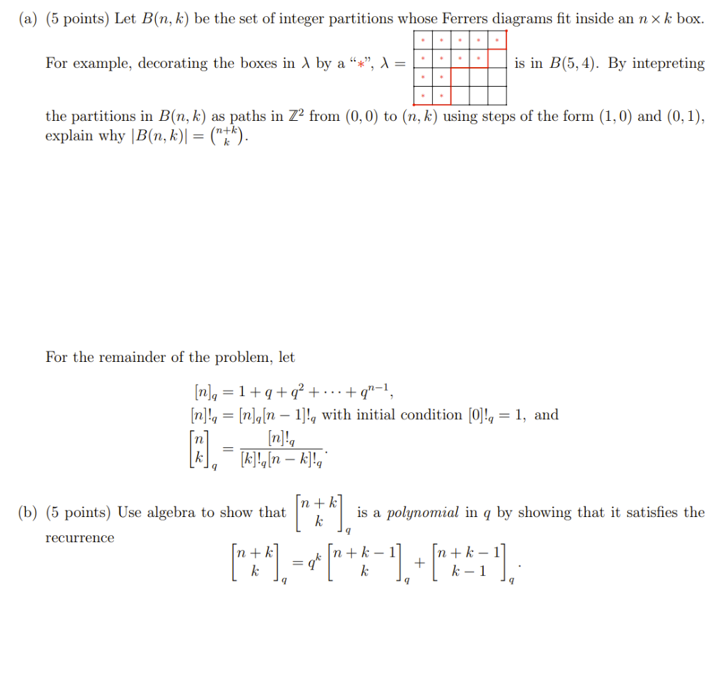 (a) (5 points) Let B(n, k) be the set of integer | Chegg.com