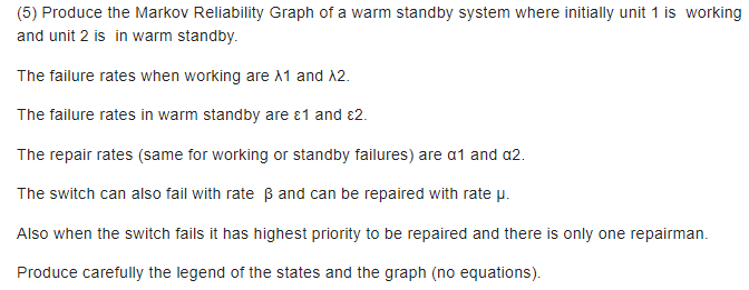 Solved (5) ﻿Produce the Markov Reliability Graph of a warm | Chegg.com