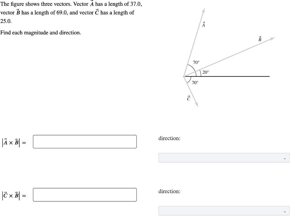 Solved The figure shows three vectors. Vector A has a length | Chegg.com
