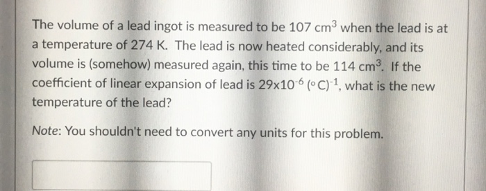 Solved The volume of a lead ingot is measured to be 107 cm3 | Chegg.com