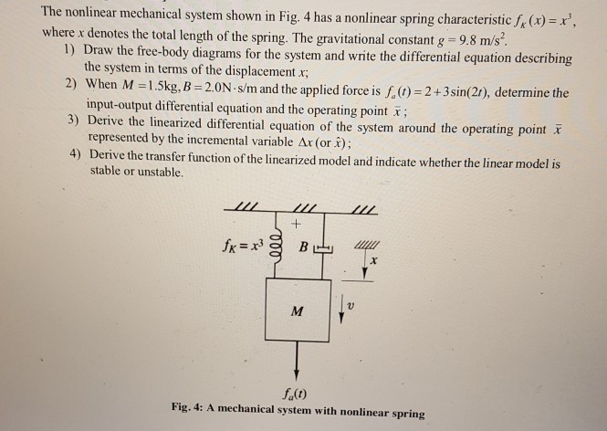 Solved e nonlinear mechanical system shown in Fig. 4 has a | Chegg.com