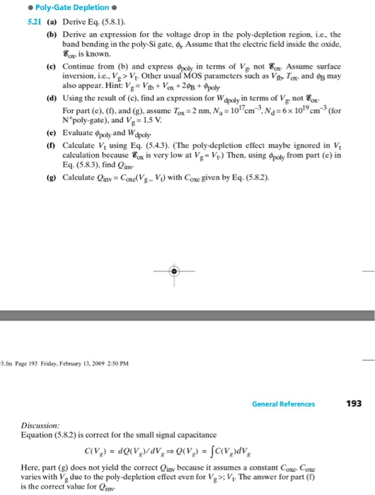 Poly-Gate Depletion 5.21 (a) Derive Eq. (5.8.1). | Chegg.com