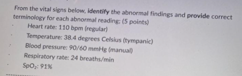Solved From the vital signs below, identify the abnormal | Chegg.com