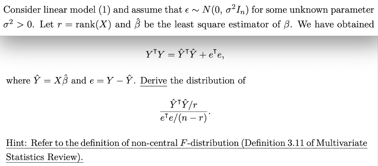 Solved Consider linear model (1) and assume that en NO, o | Chegg.com