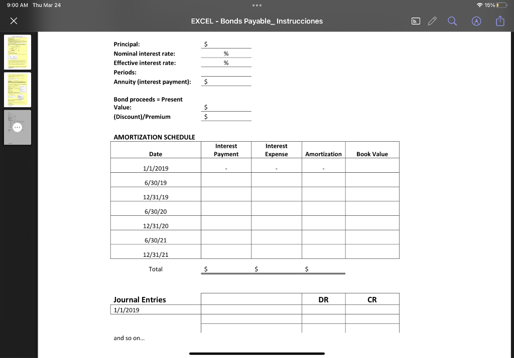 Solved 8:59 AM Thu Mar 24 16% Х EXCEL - Bonds | Chegg.com
