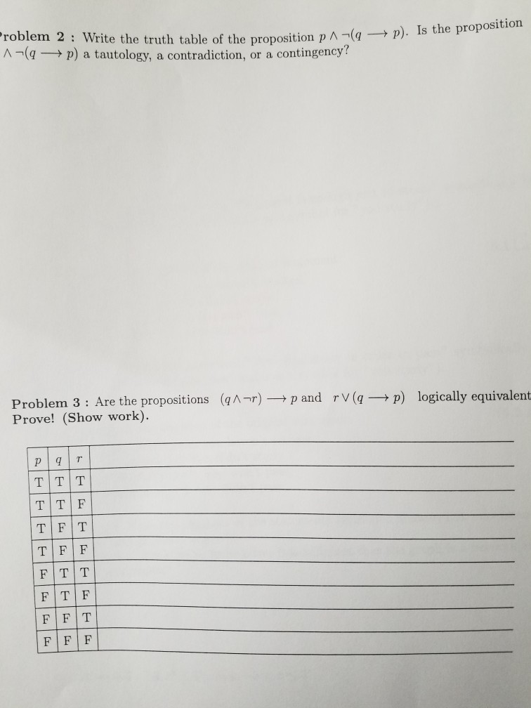 Solved roblem 2: Write the truth table of the proposition | Chegg.com