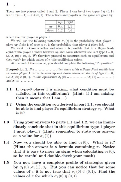 Solved There are two players called 1 and 2. Player 1 can be | Chegg.com