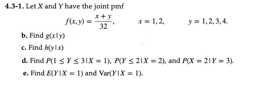 Solved 4.3-1. Let X and Y have the joint pmf | Chegg.com