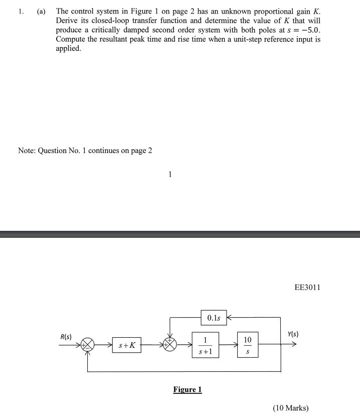 Solved (a) ﻿The control system in Figure 1 ﻿on page 2 ﻿has | Chegg.com