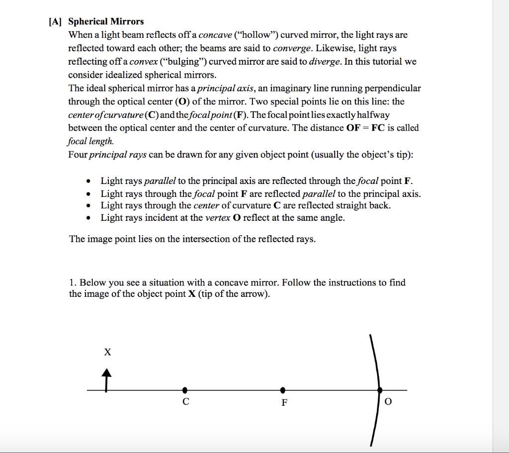 Solved Spherical Mirrors When a light beam reflects off a | Chegg.com