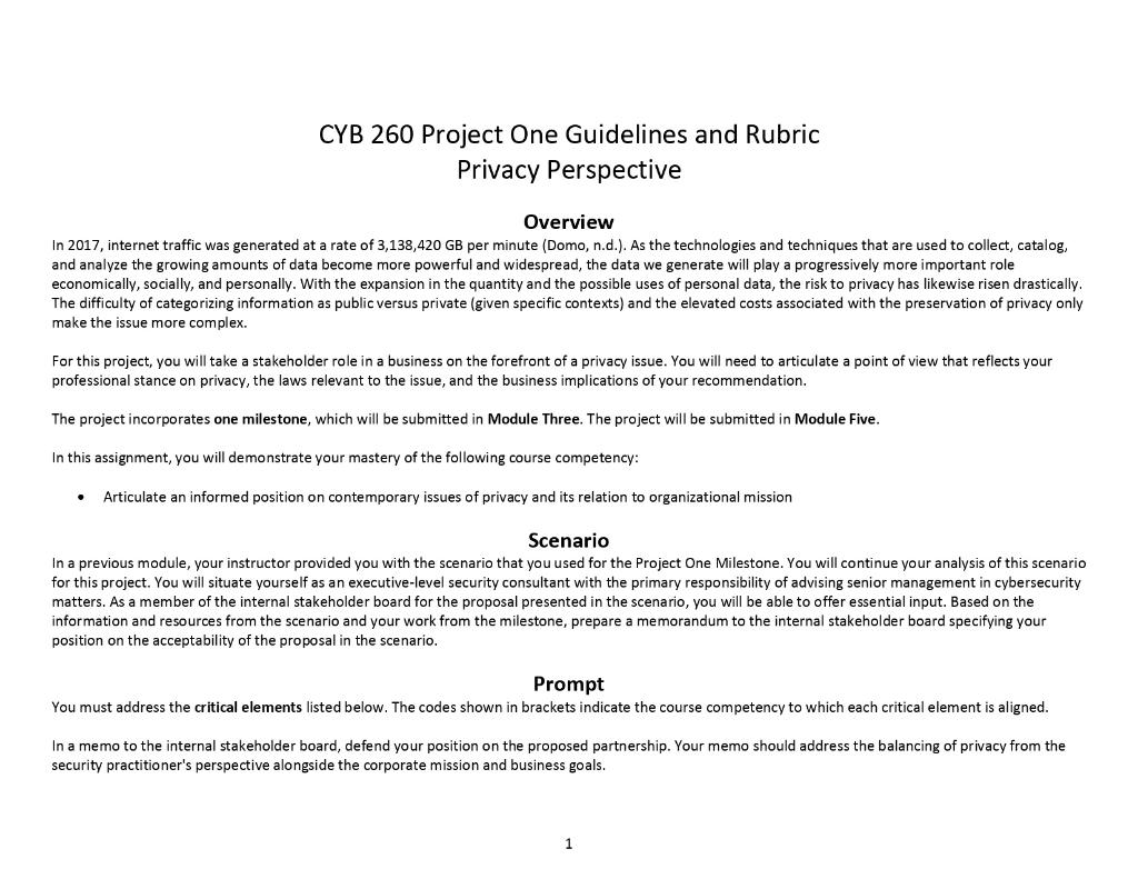 Solved CYB 260 Project One Guidelines and Rubric Privacy | Chegg.com