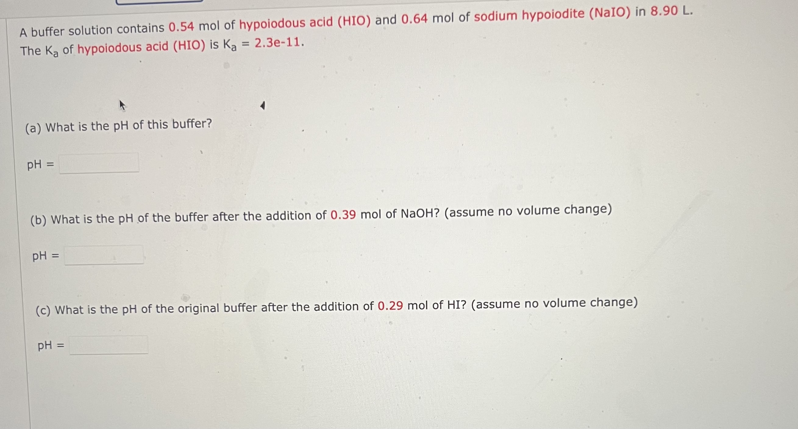 Solved A buffer solution contains 0.54 mol of hypoiodous | Chegg.com