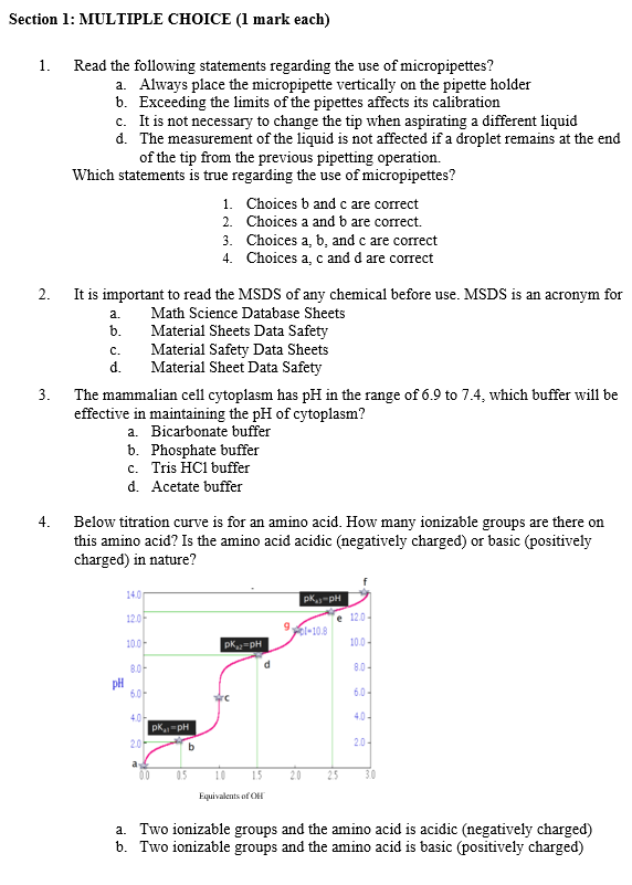 Solved Section 1: MULTIPLE CHOICE (1 mark each) 1. Read the | Chegg.com