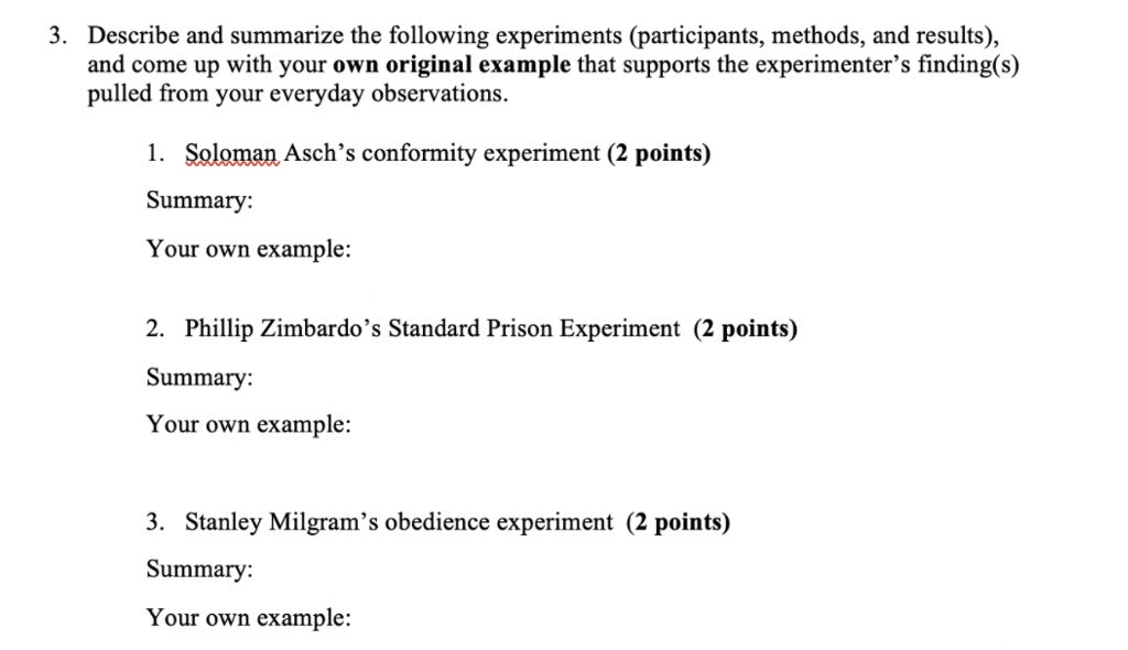 Solved Describe and summarize the following experiments | Chegg.com