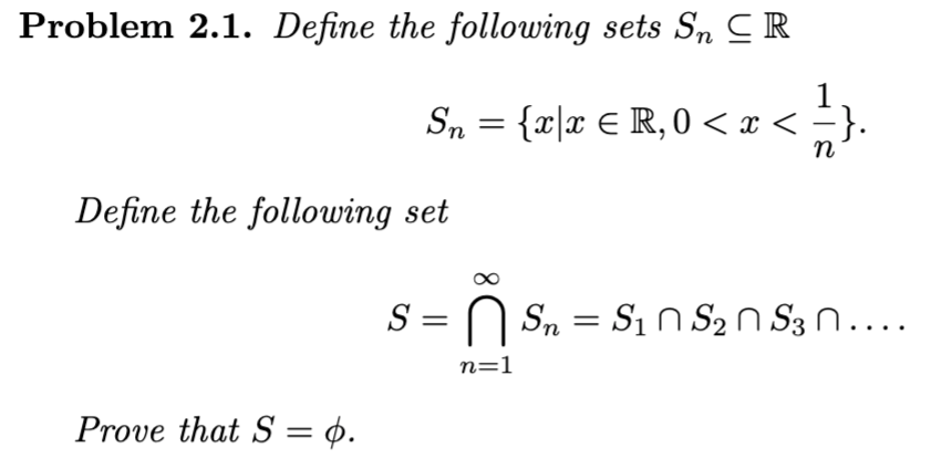 Solved Problem 2.1. Define the following sets Sn⊆R | Chegg.com