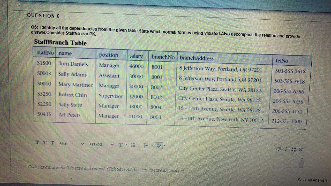 Solved QUESTION 6 Q6: Identify all the dependencies from the | Chegg.com