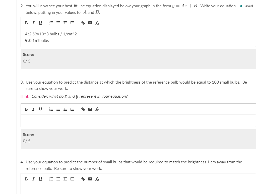 Solved Intensity Distance 1/d2 13 bulbs variable cm variable | Chegg.com