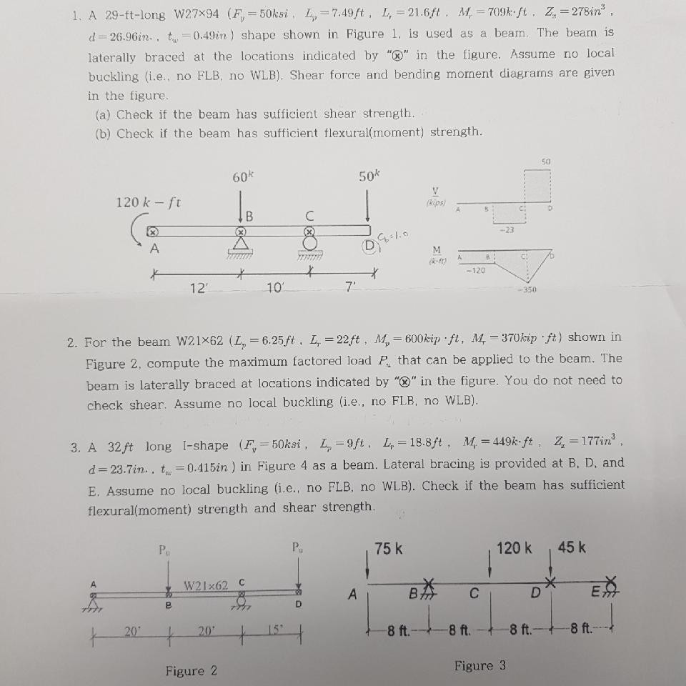1. A 29-ft-long W27/94 (F, = 50ksi L = 7.49ft. L = | Chegg.com