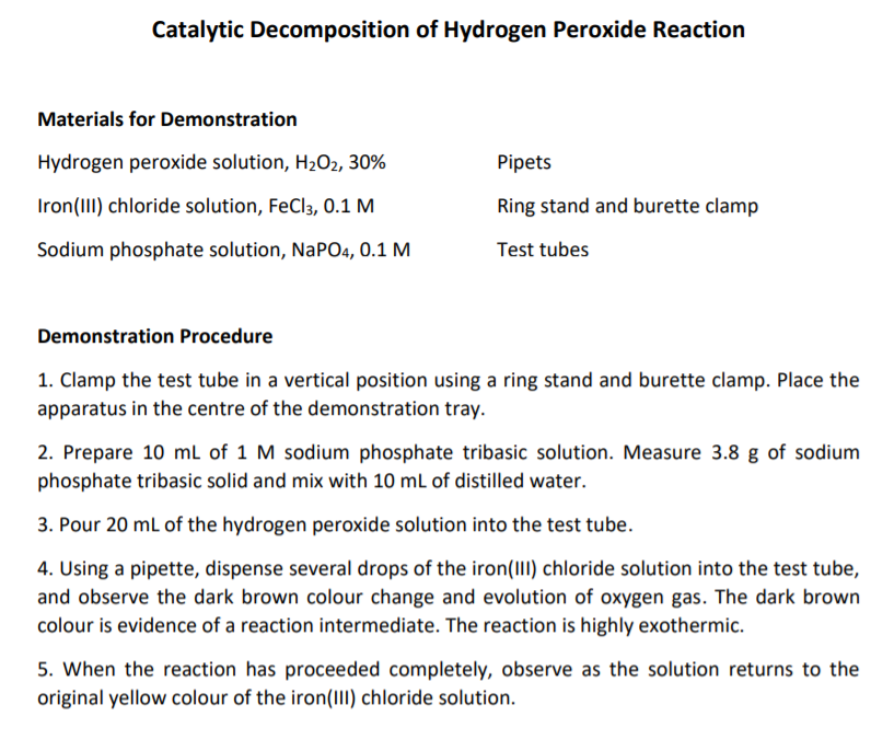Solved Catalytic Decomposition of Hydrogen peroxide Reaction | Chegg.com