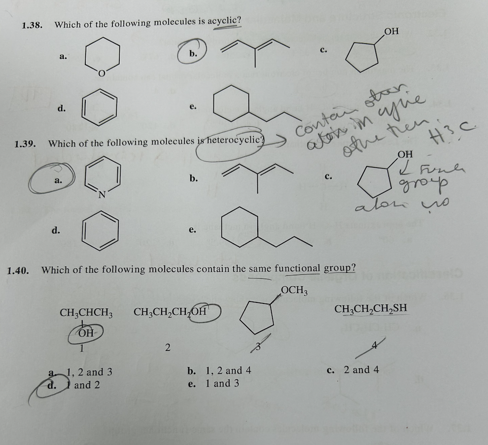 Solved 1.38. Which of the following molecules is acyclic? a. | Chegg.com