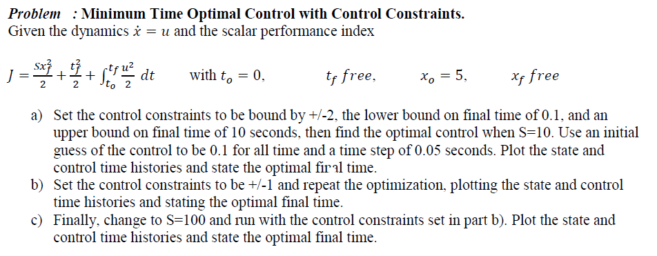 Solved Problem Minimum Time Optimal Control With Control
