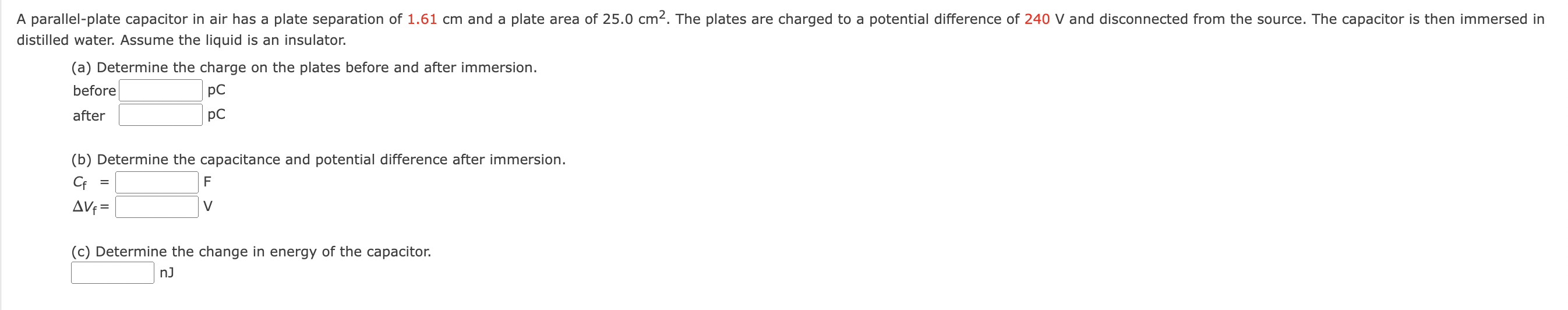 Solved A parallel-plate capacitor in air has a plate | Chegg.com
