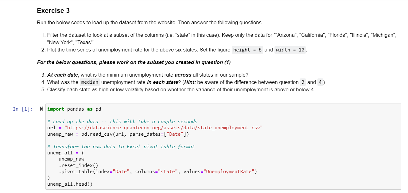 Using the dataset from question 1 of Exercise 3. | Chegg.com