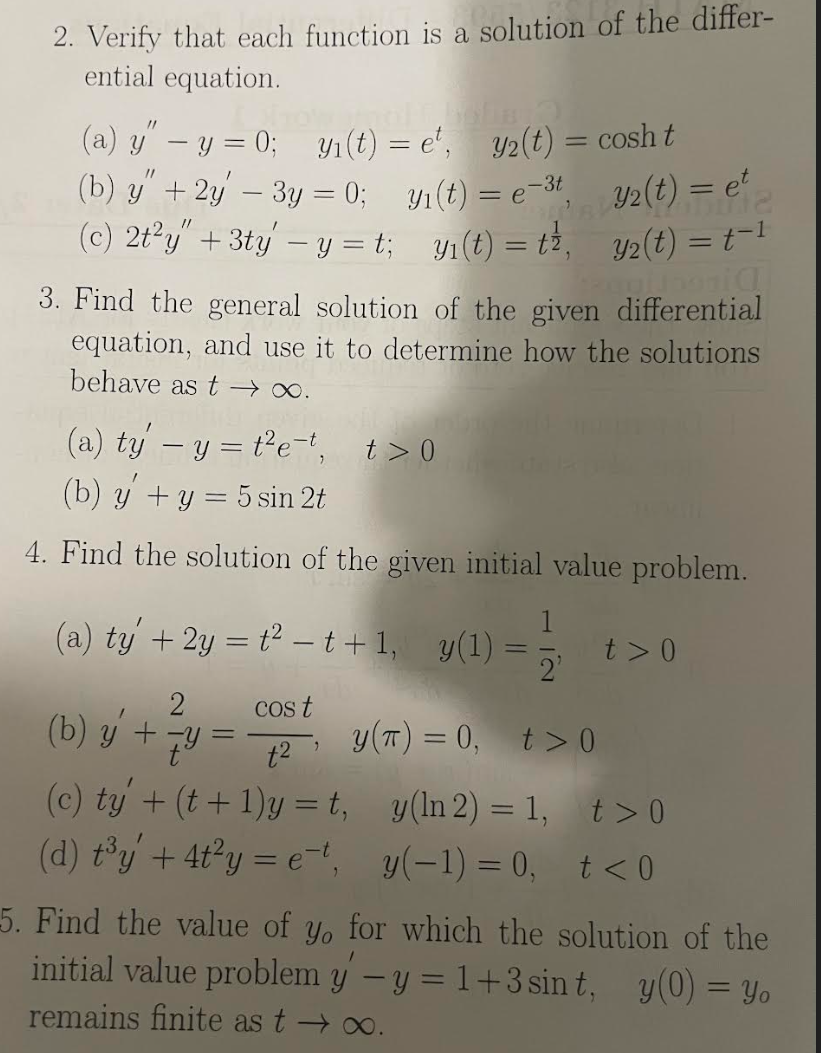 Solved 2. Verify that each function is a solution of the | Chegg.com