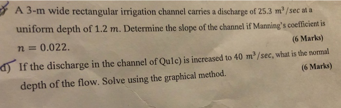 Solved A 3·m-wide rectangular irrigation channel carries a | Chegg.com