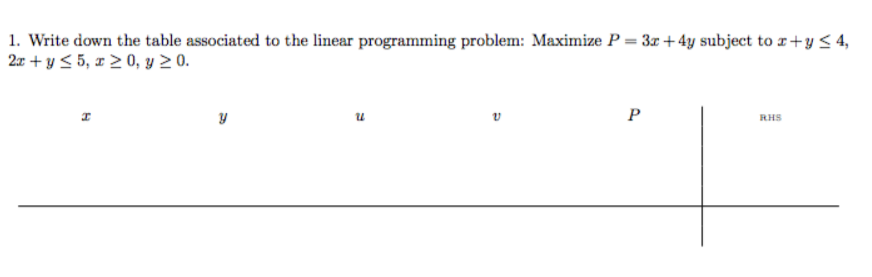 Solved 1. Write down the table associated to the linear | Chegg.com
