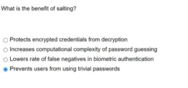 Solved What is the benefit of salting?Protects encrypted | Chegg.com