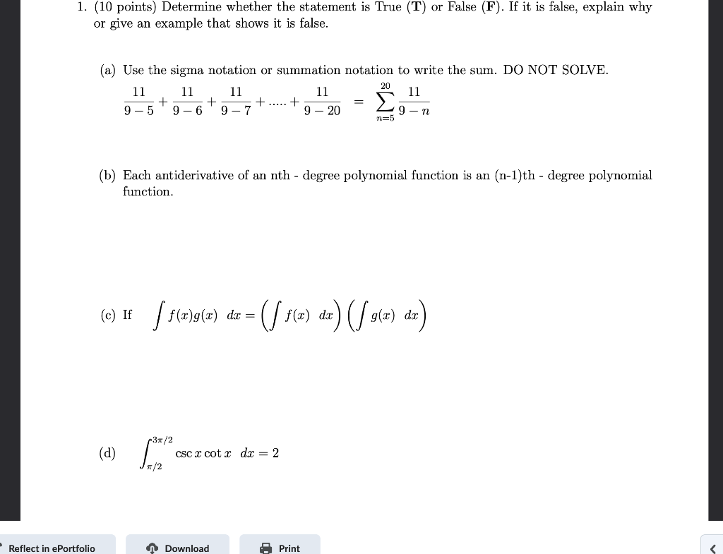 Solved 1. (10 points) Determine whether the statement is | Chegg.com