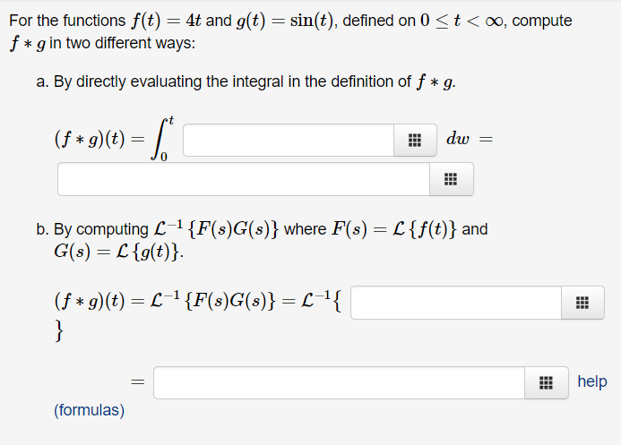 Solved = = For the functions f(t) = 4t and g(t) = sin(t), | Chegg.com