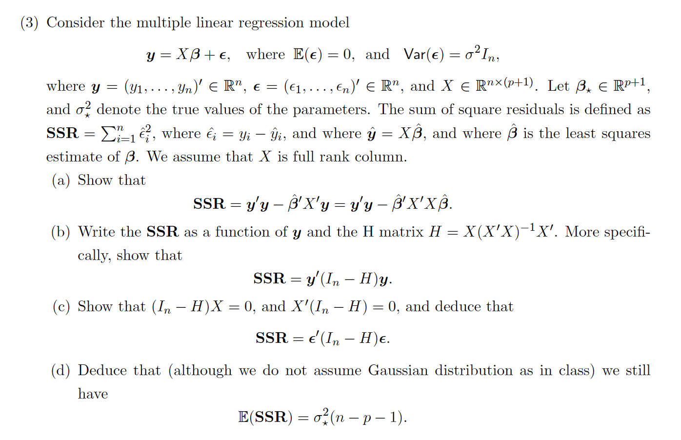 Solved (3) Consider the multiple linear regression model | Chegg.com