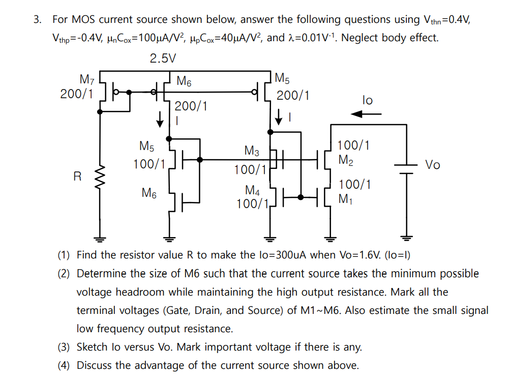 3. For MOS current source shown below, answer the | Chegg.com