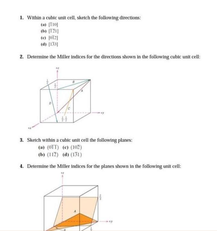 Solved 1. Within a cubic unit cell, sketch the following | Chegg.com