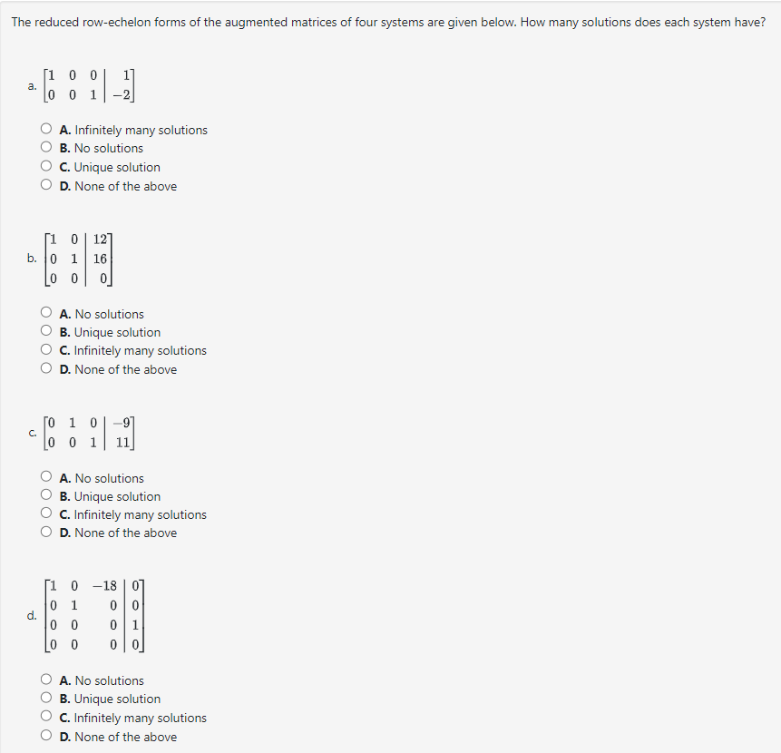 Solved The reduced row-echelon forms of the augmented | Chegg.com