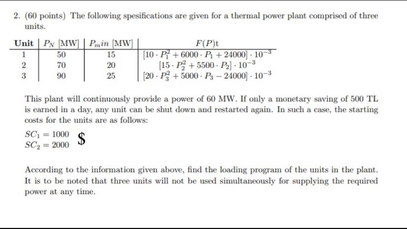 Solved 2. (60 points) The following spesifications are given | Chegg.com