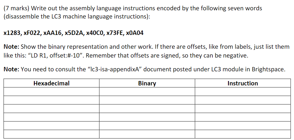 Solved (7 marks) Write out the assembly language | Chegg.com