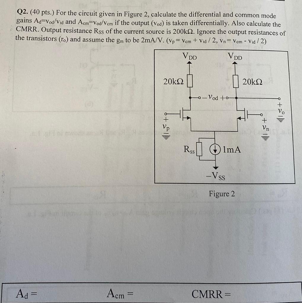 Solved Q2. (40 pts.) For the circuit given in Figure 2, | Chegg.com