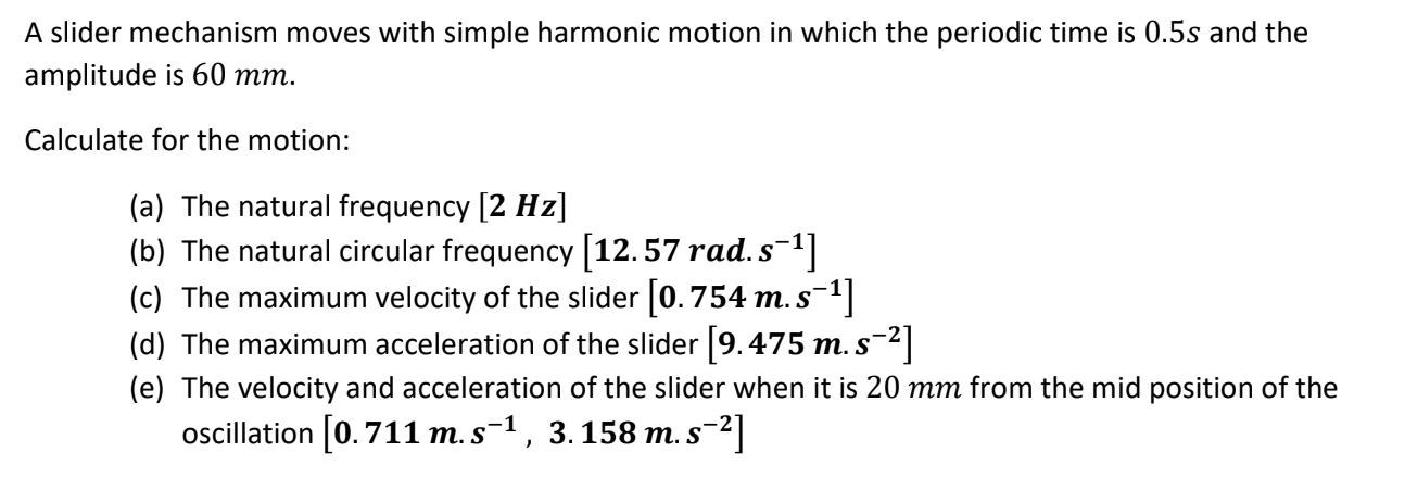 Solved A slider mechanism moves with simple harmonic motion | Chegg.com