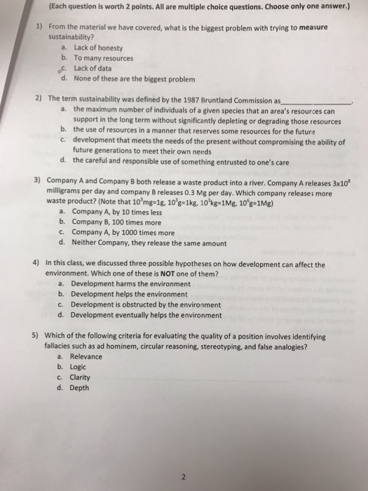 Solved (Each question is worth 2 points. All are multiple | Chegg.com