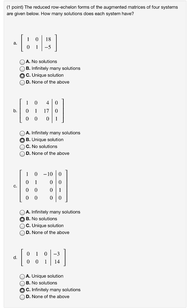 Solved (1 point) The reduced row-echelon forms of the | Chegg.com